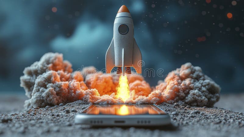Dynamic Rocket Launching from Mobile Screen - Artwork Stock ...