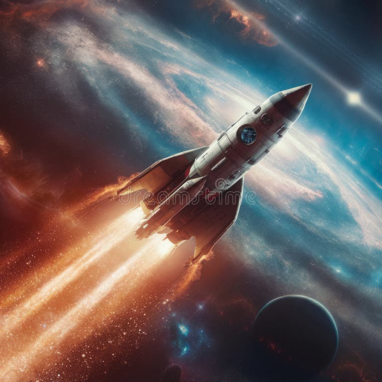 Dynamic Rocket Ship Launching into Space with Stars and Galaxies Stock ...