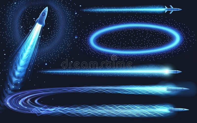Dynamic Rocket Trajectories in Deep Space Showcasing Various Flight ...