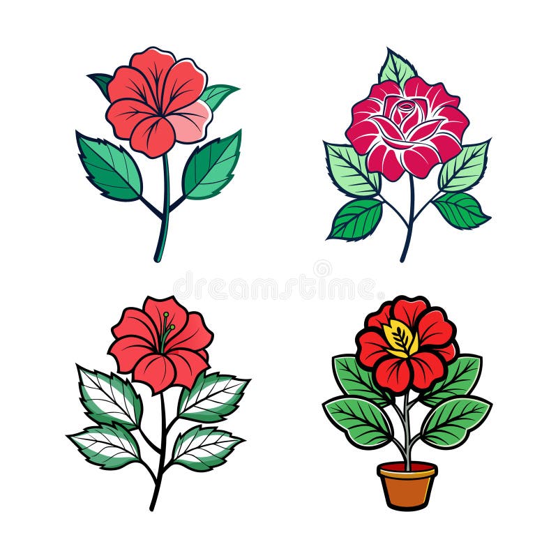 Dynamic Rose of Sharon Houseplant Design Stock Vector - Illustration of ...