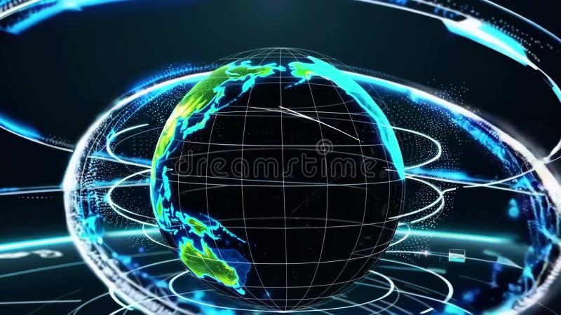 Dynamic Rotating Globe Visual Footage with Digital Effects Stock ...
