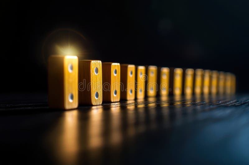 Domino Chain Reaction with Dramatic Lighting for Creative Concepts ...
