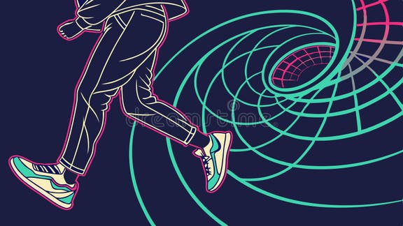 Dynamic Runner in Abstract Spiral Tunnel Pathway, Vector Design ...