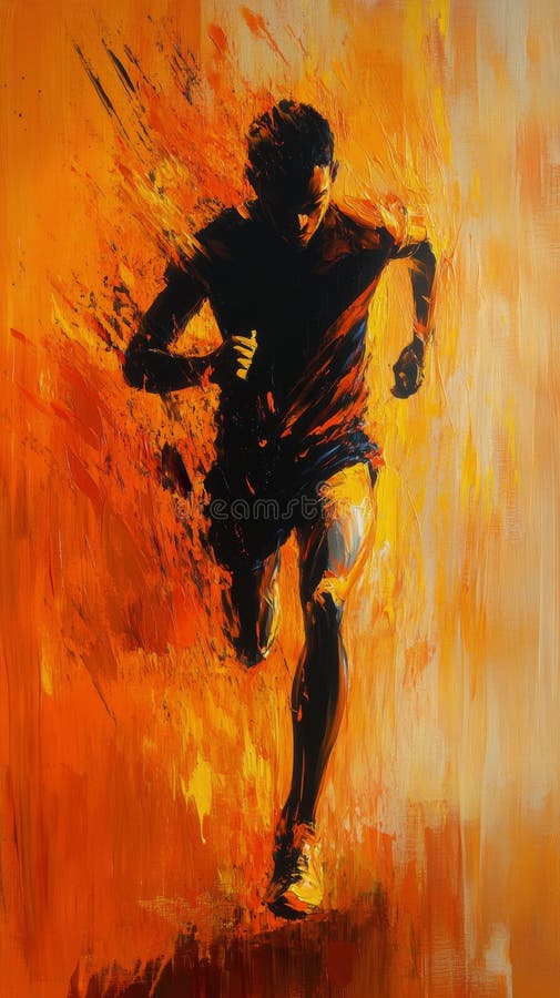 Dynamic Runner Emerging from a Vibrant Orange Wave during an Energetic ...