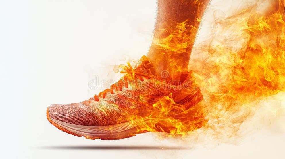 Dynamic Runner Foot with Flaming Texture in Double Exposure Stock ...