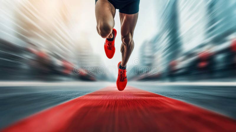 Dynamic Runner Sprinting on a Red Track with Motion Blur. Generative Ai ...