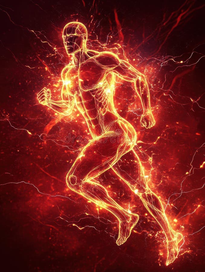 Dynamic Running Figure Surrounded by Stylized Energy Burst on a Vivid ...