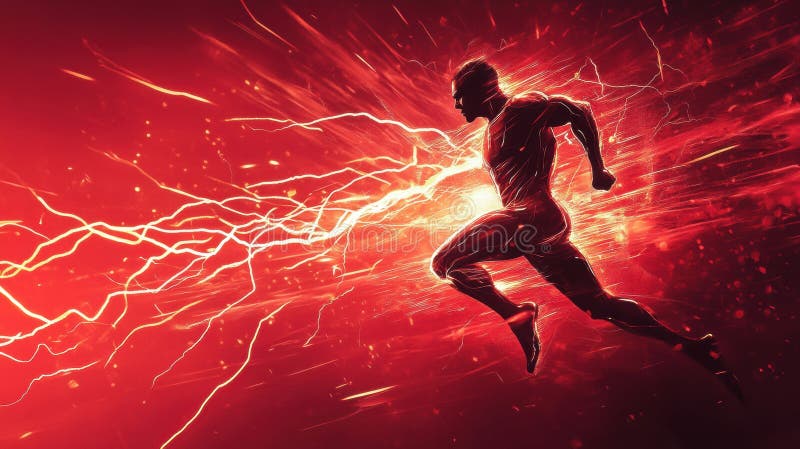 Dynamic Running Figure Surrounded by Stylized Lightning on a Vibrant ...