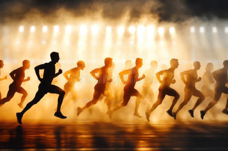 Dynamic Running Movement in Dramatic Lighting Stock Illustration ...