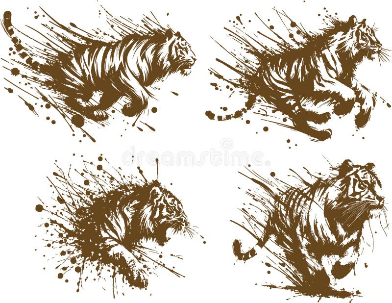 Vector Collection of Tigers with Dynamic Brush Strokes Stock ...