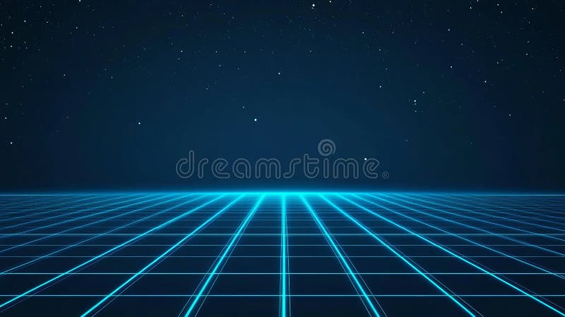 A Dynamic 80s Video Game Vibe with a Blue Light Grid and Starry Space ...