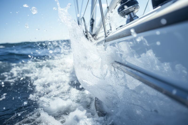 Dynamic Sailing Adventure Captured with Splashing Waves on Boat Side ...