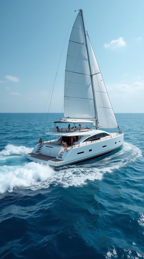 Dynamic Sailing Scene with a Luxurious Yacht Cutting through the Open ...