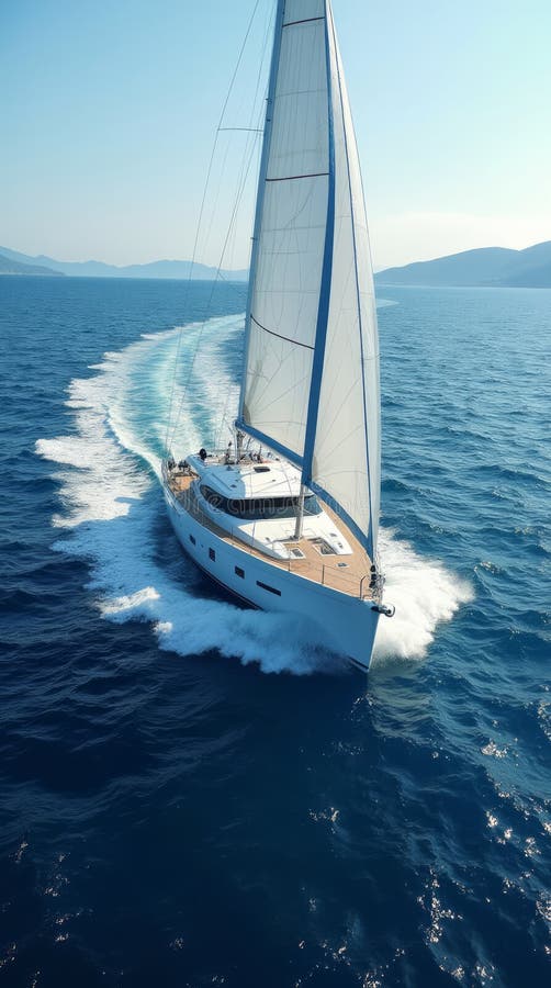 Dynamic Sailing Scene with a Luxurious Yacht Cutting through the Open ...