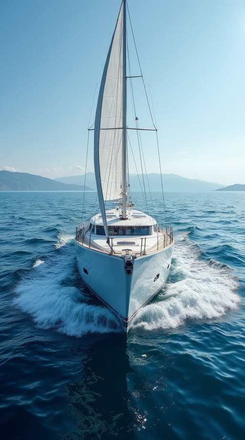 Dynamic Sailing Scene with a Luxurious Yacht Cutting through the Open ...