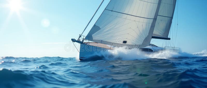 Dynamic Sailing Scene with a Luxurious Yacht Cutting through the Open ...