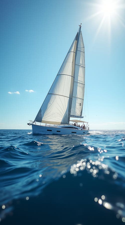 Dynamic Sailing Scene with a Luxurious Yacht Cutting through the Open ...
