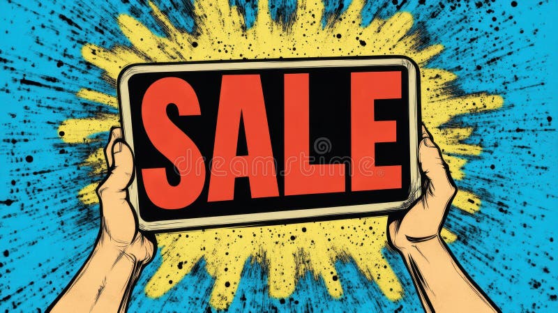 Dynamic Sale Sign Held in Pop Art Style Stock Illustration ...