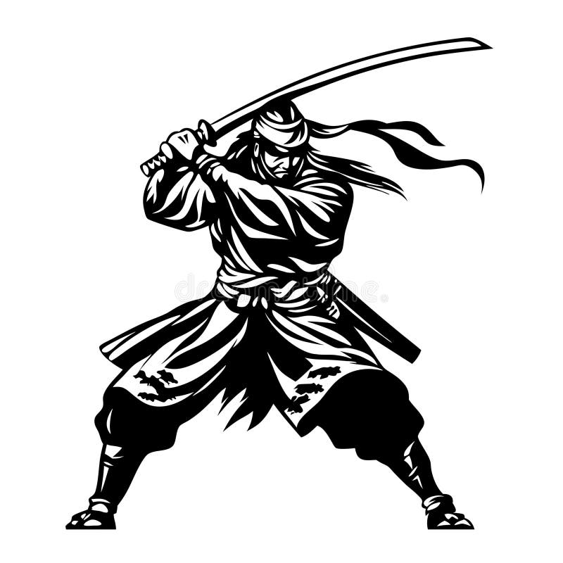 Dynamic Samurai Warrior with Katana Ready for Battle Bold Japanese Art ...