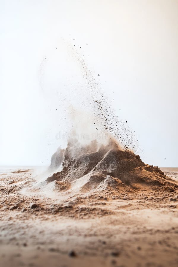 Dynamic Sand Explosion Captured in Mid-Air Against a Neutral Background ...