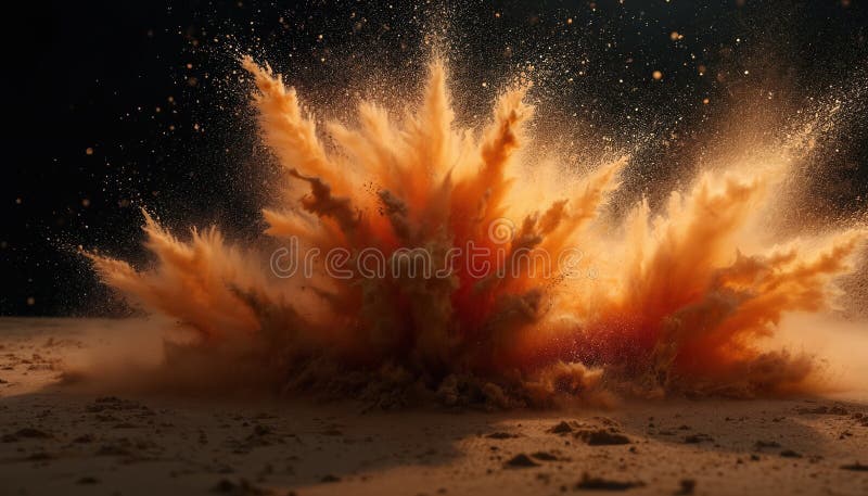 Dynamic Sand Explosion with Flying Particles. Magic Light, Dust, Powder ...
