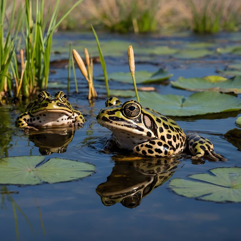 Wetland Courtship: Chimerical Leopard Frogs Engaged in Breeding Season ...