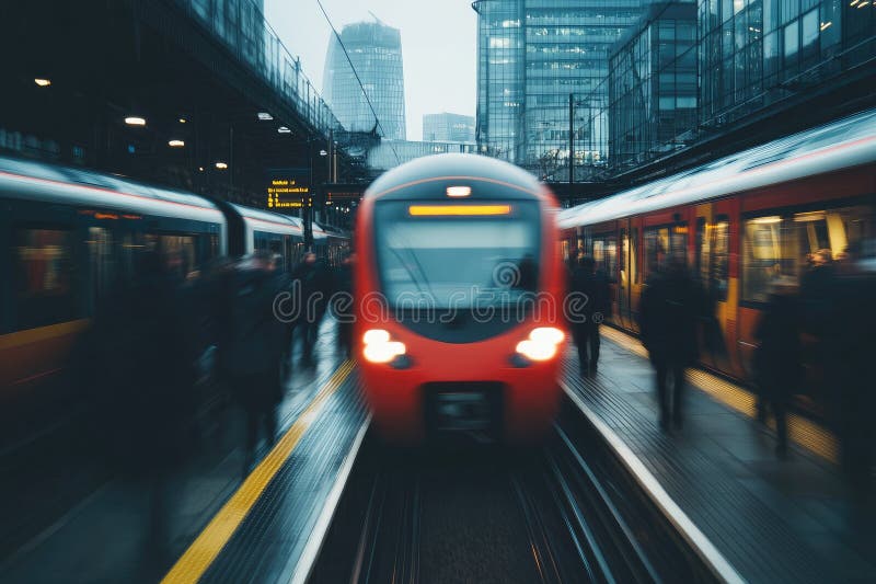 Busy Train Station with Multiple Trains in Motion Stock Photo - Image ...