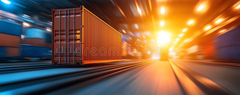A Dynamic Scene of a Cargo Container Speeding through a Bustling ...