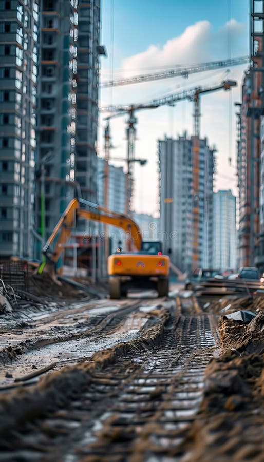 Dynamic Scene of Construction Sites with Blurred Buildings, Captured ...
