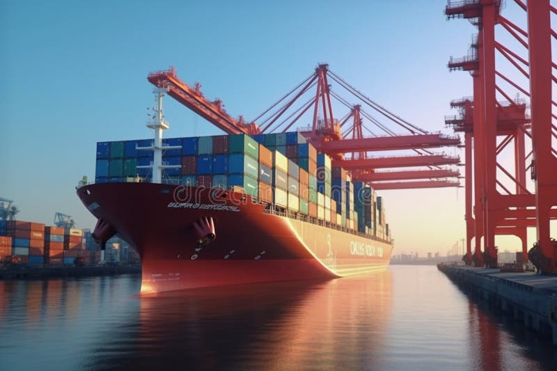 Dynamic Scene, Container Ship Operations at Bustling Cargo Harbor Stock ...