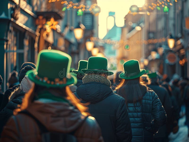 Dynamic Scene of a Crowd in Green Hats at St. Patricks Day Stock ...