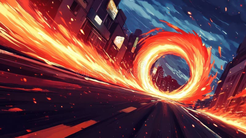 A Dynamic Scene Depicting a Fiery Vortex in an Urban Setting ...