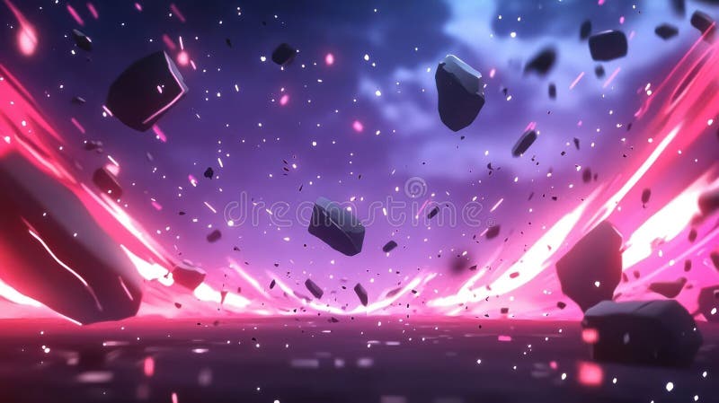 A Dynamic Scene Depicting Floating Rocks Amidst Vibrant Energy Waves ...