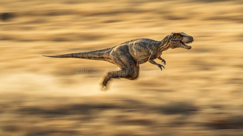 A Dynamic Scene Depicting a Running Dinosaur on a Blurred Background ...