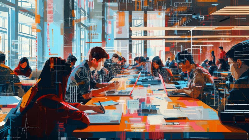 Diverse Students Studying in Modern University Library Stock Photo ...