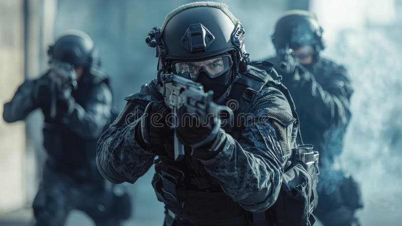 Armed Tactical Team Engaging in High-Stakes Operation Stock ...