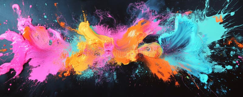 A Dynamic Scene Featuring a Burst of Neon Paints in Pink, Orange, and ...
