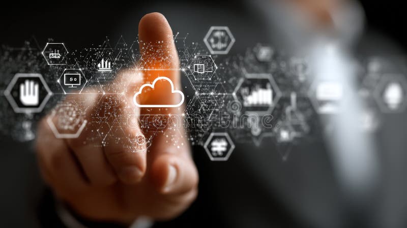 A Dynamic Scene Featuring a Businessman Interacting with Cloud ...