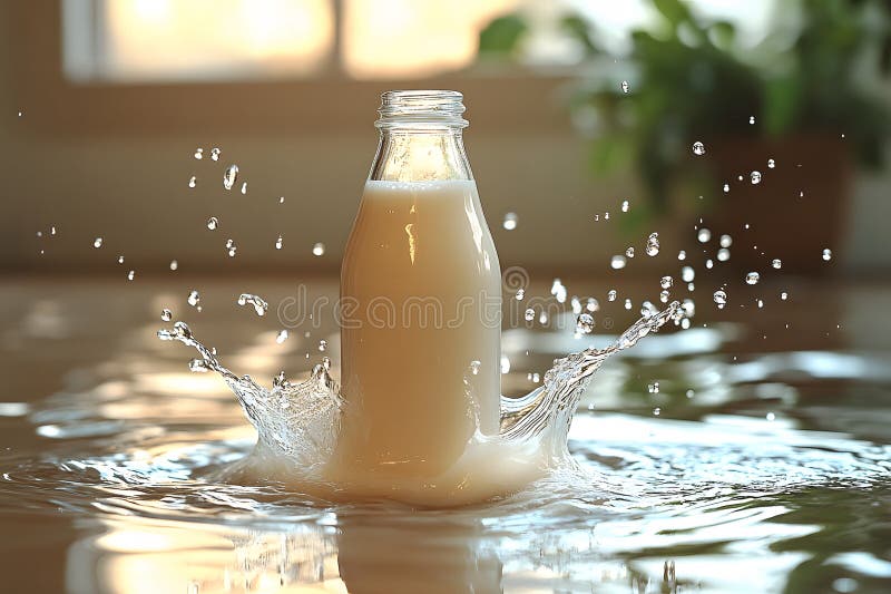 Fresh Milk Bottle Splash on Water Surface for Beverage Advertising and ...