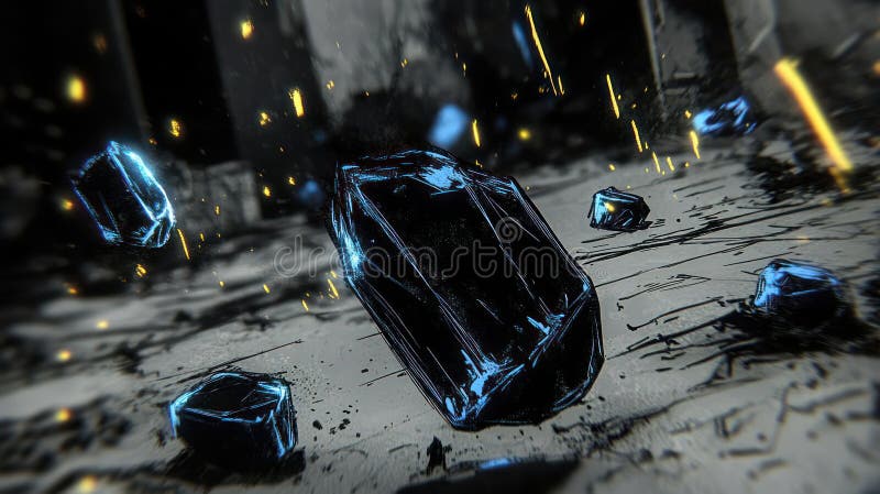 A Dynamic Scene Featuring Glowing Crystals Scattered Across a Textured ...