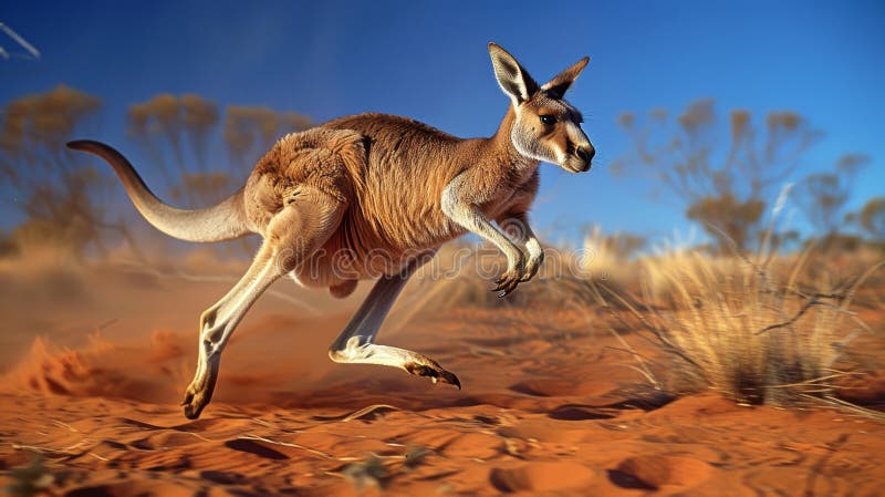 Agile Kangaroo Hopping Across Australian Outback Desert Landscape ...
