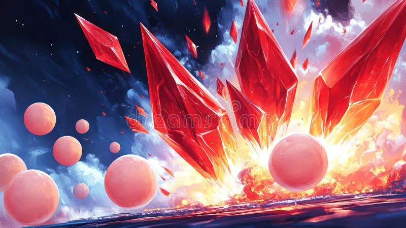 A Dynamic Scene Featuring Red Crystals Exploding Amidst Soft Pink ...