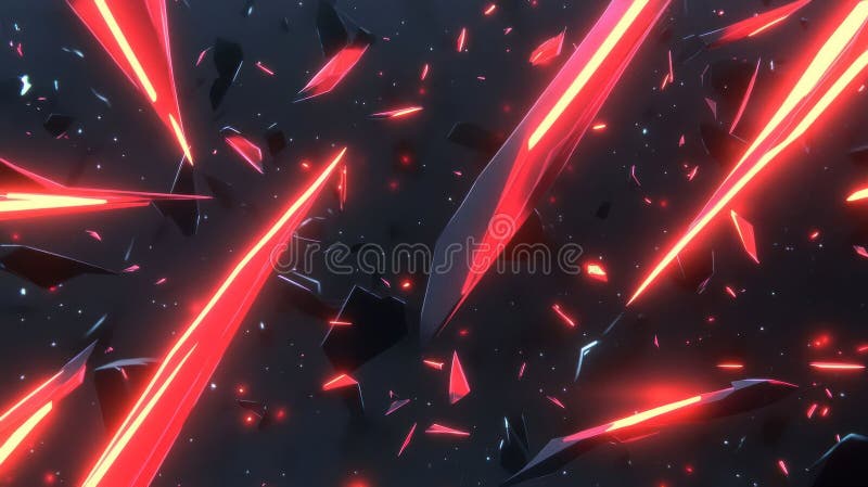 A Dynamic Scene Featuring Sharp, Glowing Red Shards Against a Dark ...