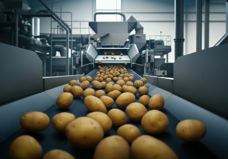 Potatoes Moving Along Conveyor Belt Modern Processing Facility Stock ...