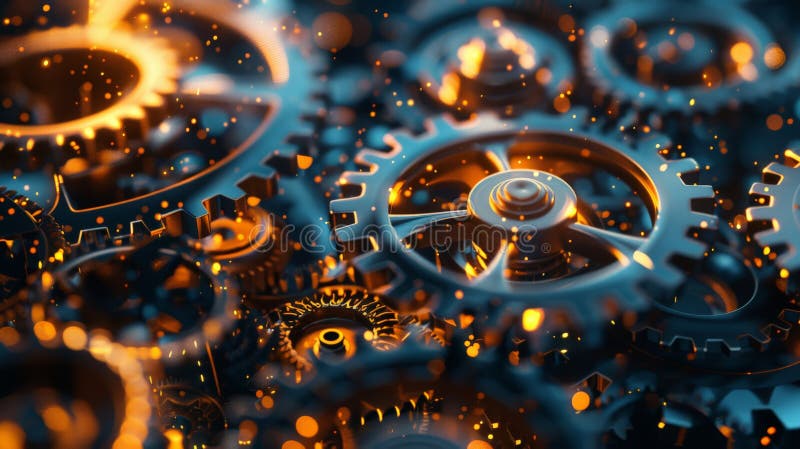 Dynamic Scene of Gears with Orange and Blue Lighting, Symbolizing ...