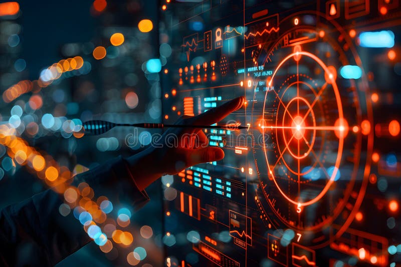 Futuristic Data Interface with Hand Interacting with Digital Dashboard ...