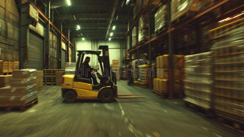 A Dynamic Scene in a Large Warehouse with a Forklift, a Warehouse ...