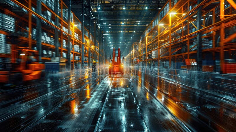 A Dynamic Scene in a Large Warehouse with a Forklift, a Warehouse ...