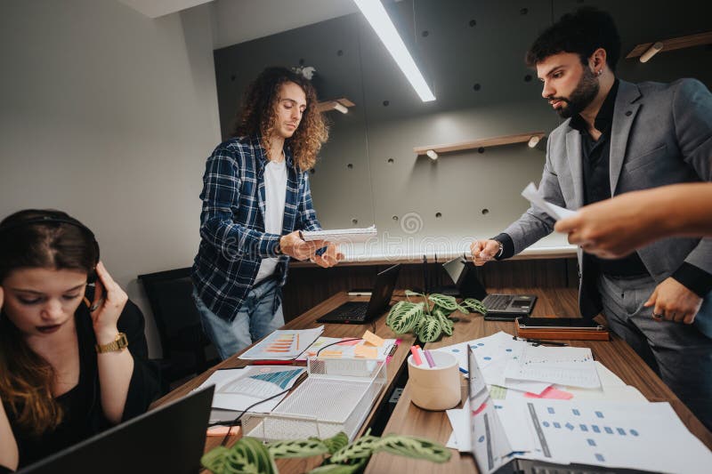 Diverse Team of People Discussing Project Details in a Modern Office ...