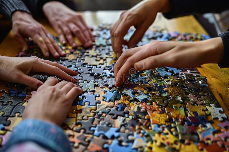 Collaborative Puzzle Completion Stock Image - Image of engagement ...